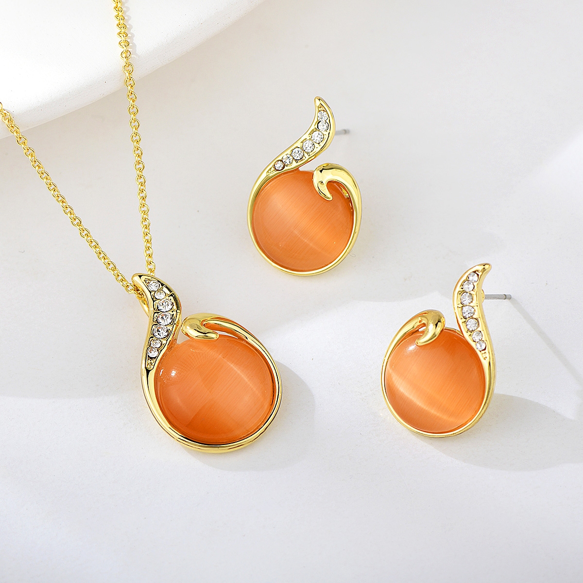 Popular Opal Gold Plated 2 Piece Jewelry Set